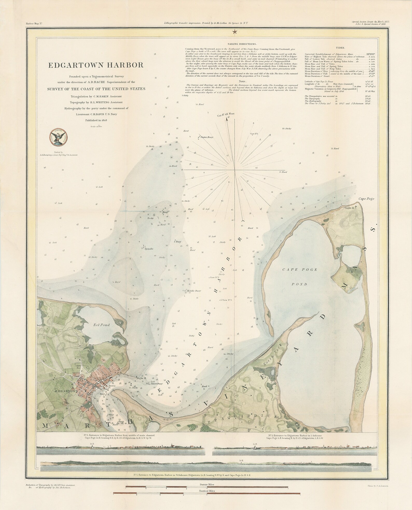 Edgartown Harbor Martha's Vineyard Massachusetts Chart | Etsy