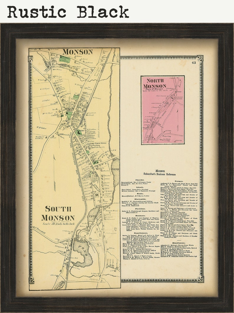 Village of MONSON, Massachusetts 1870 Map - Etsy