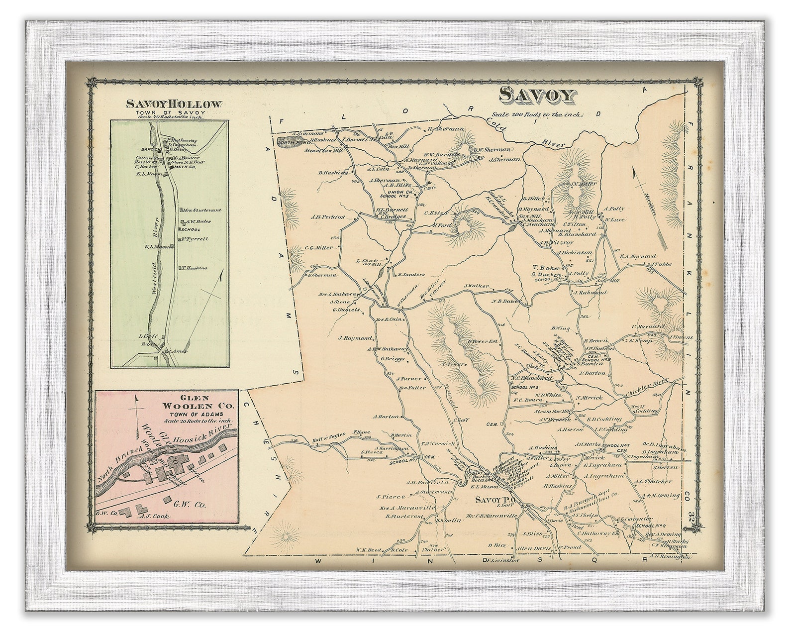 Town of Savoy Massachusetts 1876 Map-colored Reproduction | Etsy