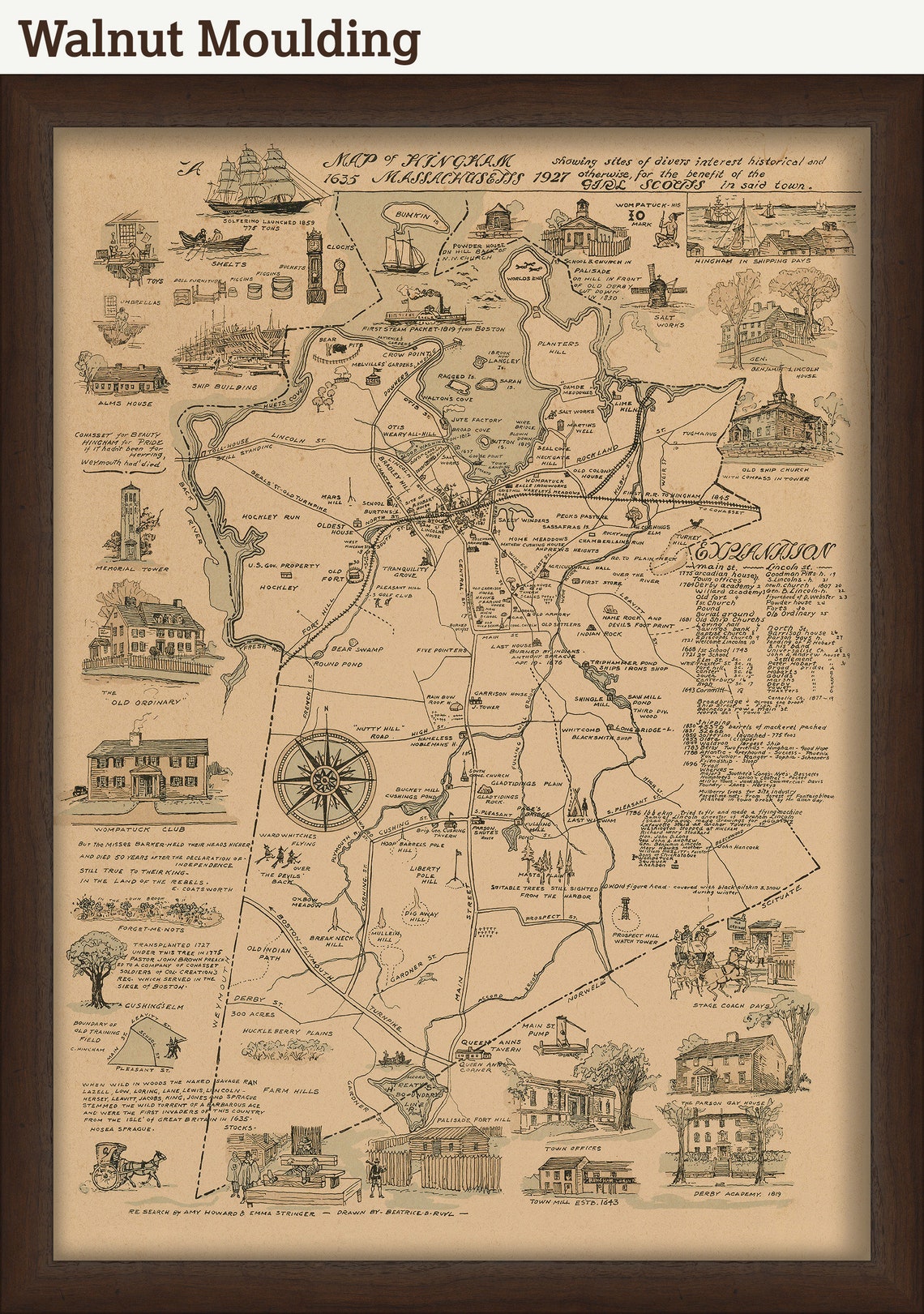 Pictorial Map of HINGHAM, Massachusetts 1635 to 1927 - Etsy