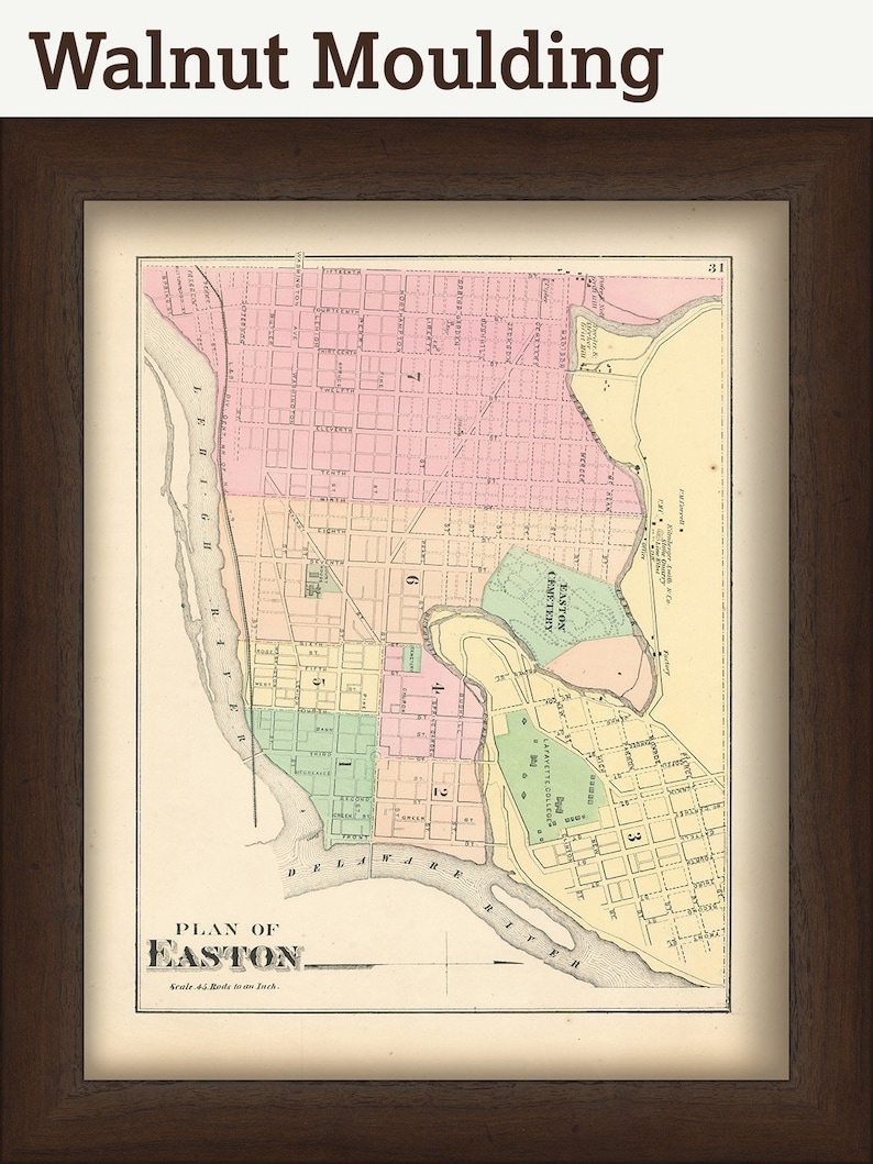 EASTON, Pennsylvania 1872 Map - Replica or Genuine Original - Etsy