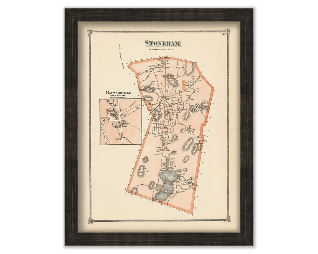 STONEHAM, Massachusetts 1875 Map Replica or Genuine ORIGINAL - Etsy UK