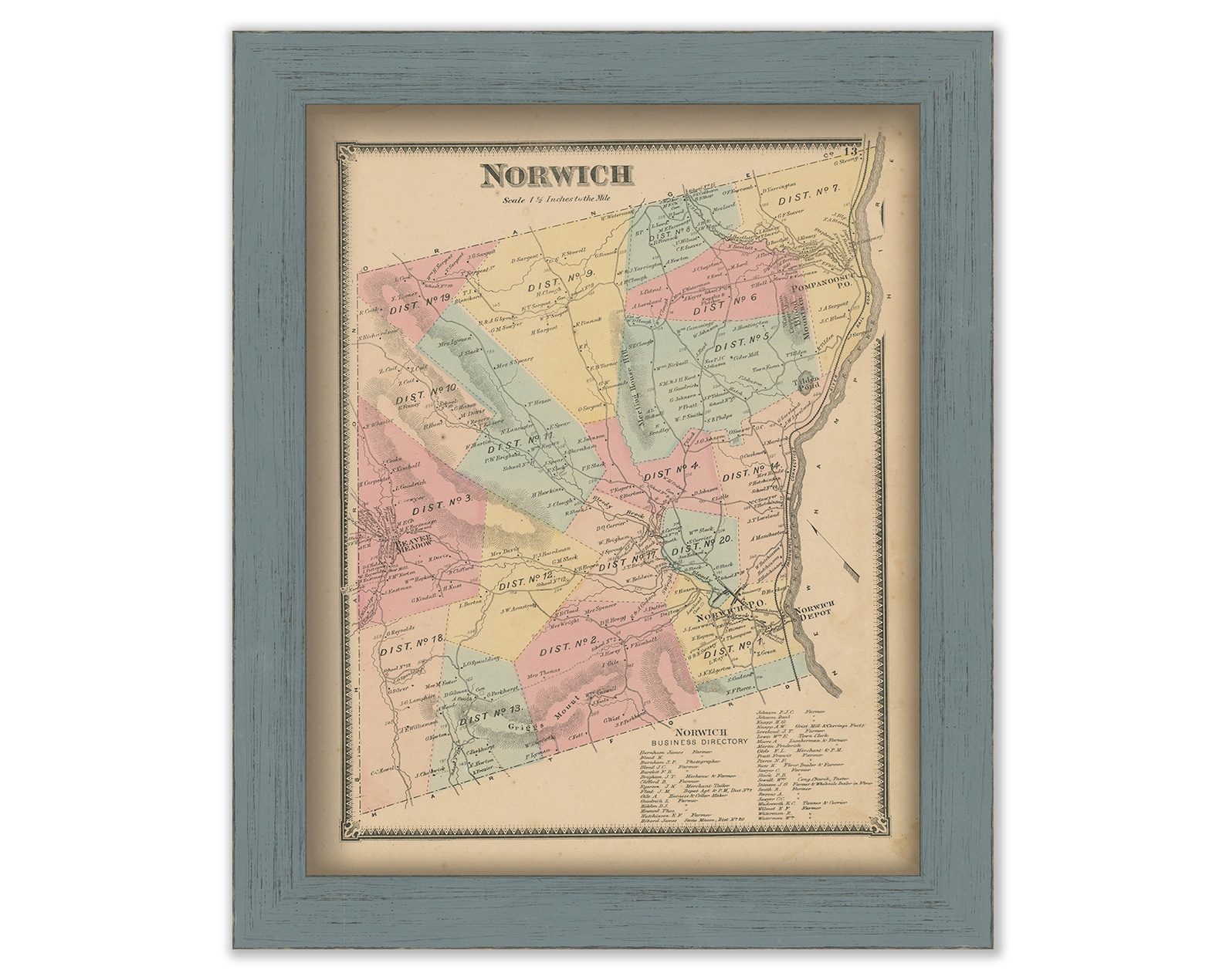 NORWICH Windsor County Vermont 1869 Map Replica or Genuine | Etsy