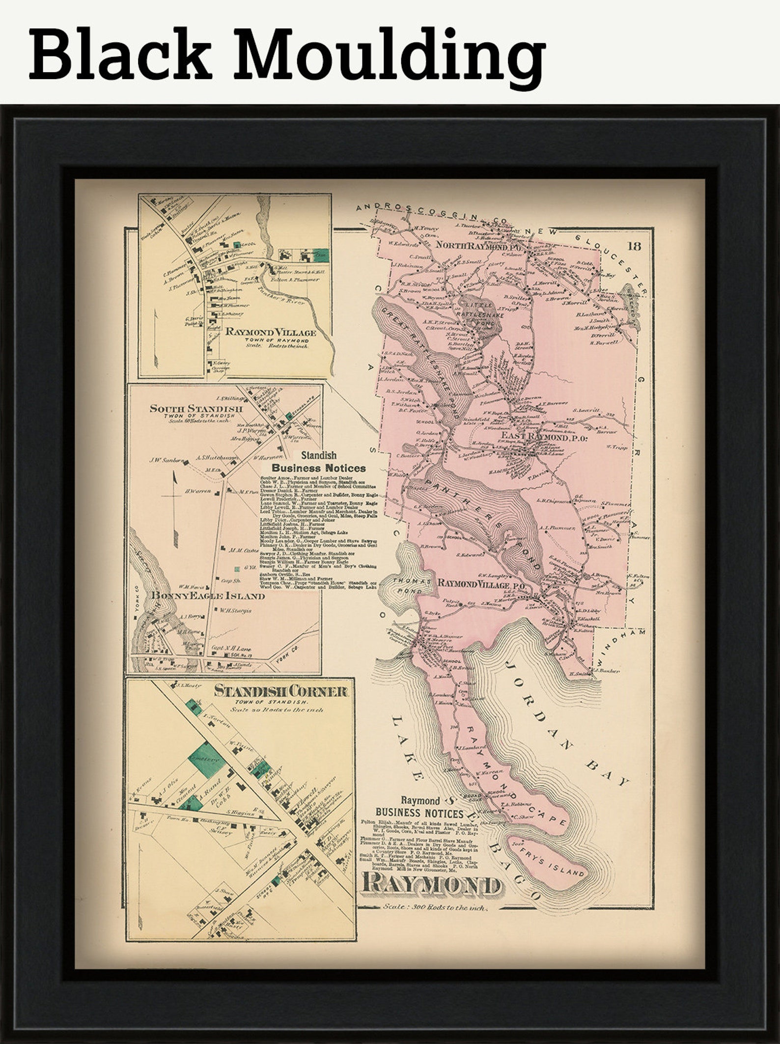 RAYMOND Maine 1871 Map Replica or Genuine ORIGINAL | Etsy