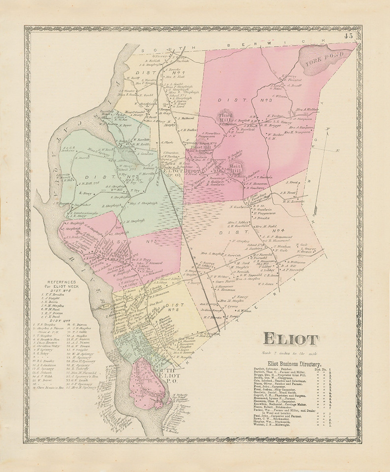 Town of ELIOT Maine 1872 Map | Etsy