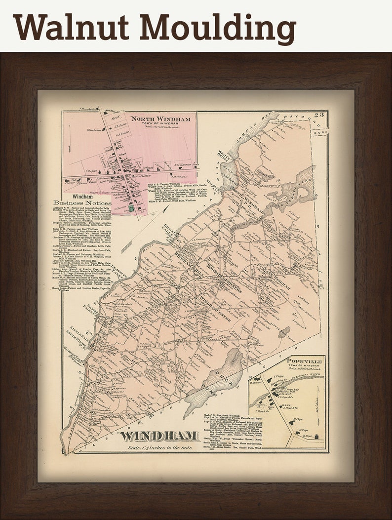 WINDHAM Maine 1871 Map Replica or Genuine ORIGINAL | Etsy