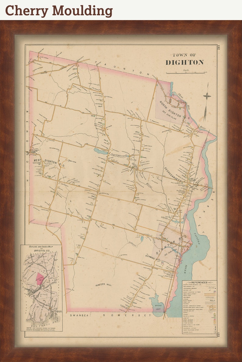 DIGHTON Massachusetts 1895 Map Replica or GENUINE Original - Etsy