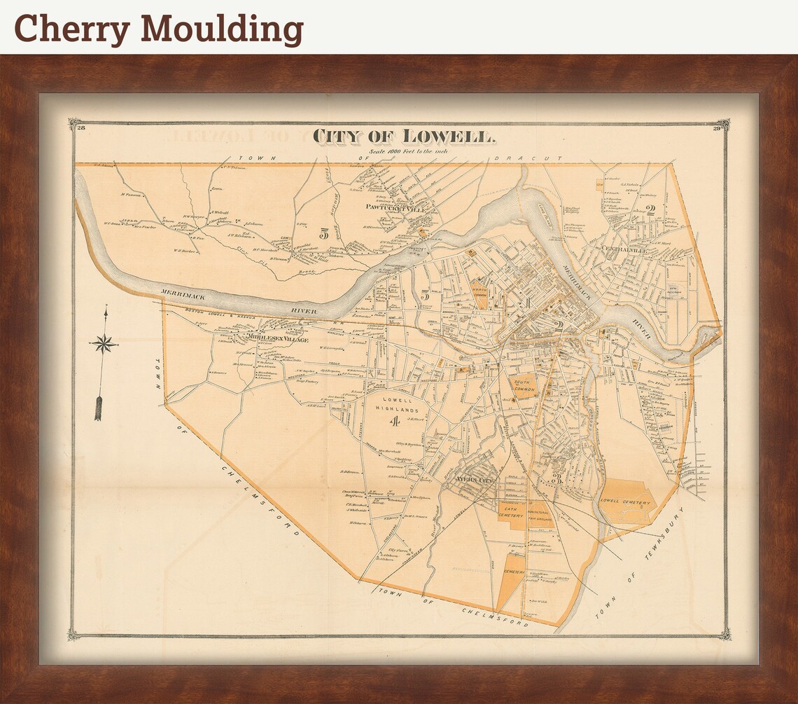 City of LOWELL Massachusetts 1875 Map Replica or Genuine - Etsy
