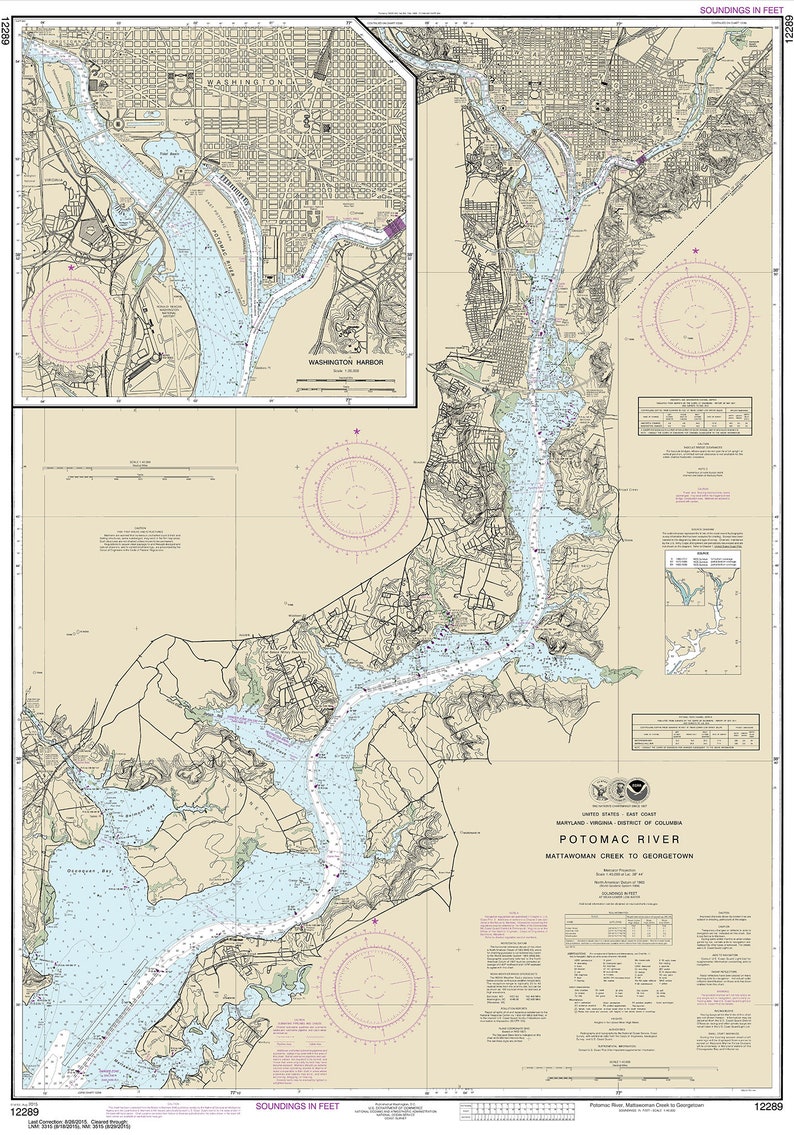 WASHINGTON DC and Potomac River 2015 Nautical Chart - Etsy