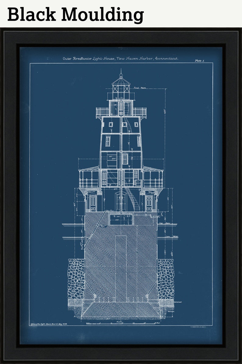 New Haven OUTER BREAKWATER LIGHTHOUSE Connecticut Blueprint | Etsy