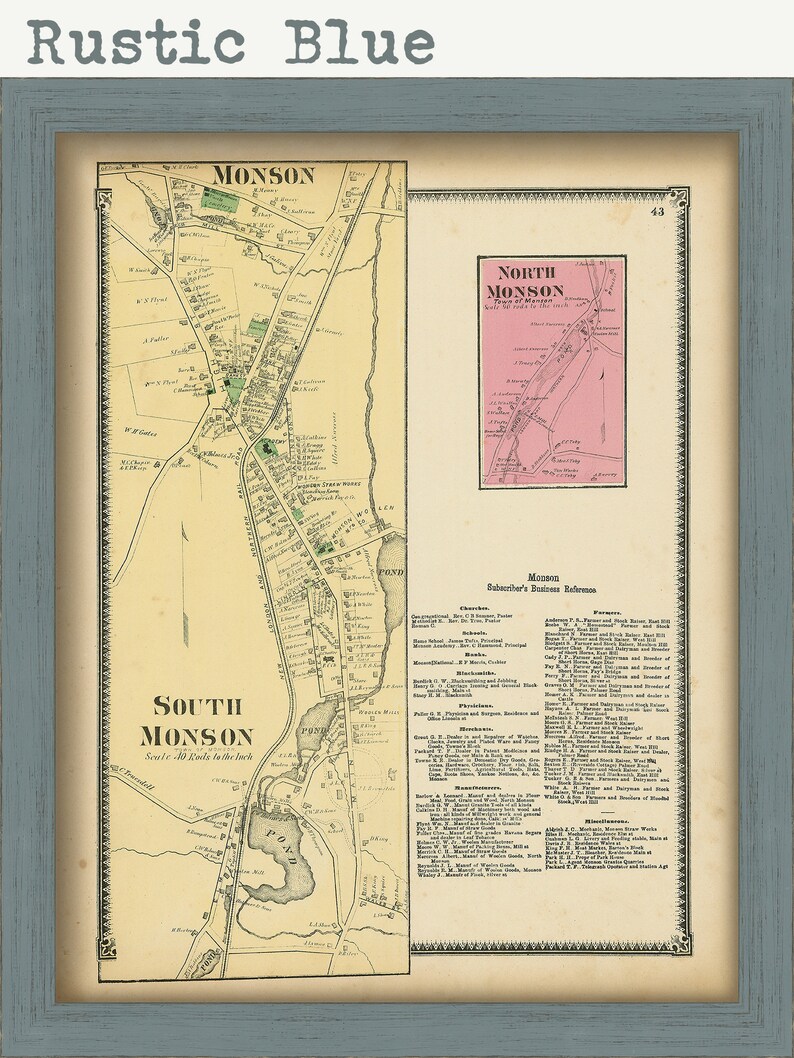 Village of MONSON, Massachusetts 1870 Map - Etsy