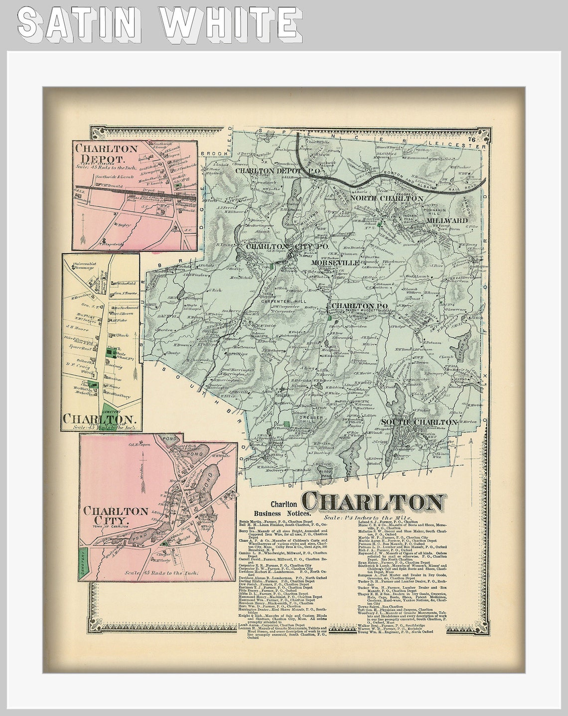 Town of CHARLTON Massachusetts 1870 Map | Etsy