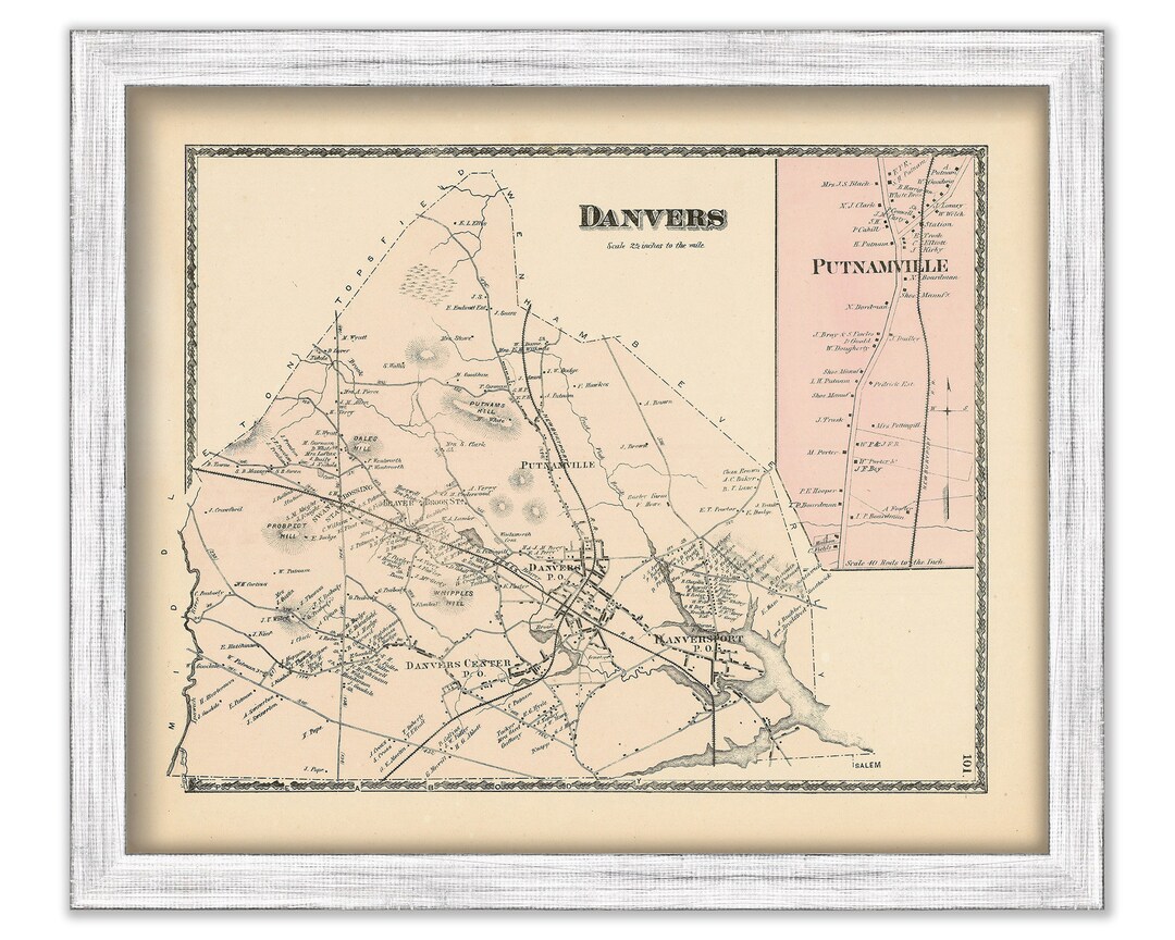 DANVERS, Massachusetts 1872 Map - Replica or Genuine ORIGINAL - Etsy
