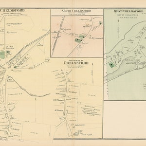 Villages of CHELMSFORD, Massachusetts 1875 Map - Replica or Genuine ...