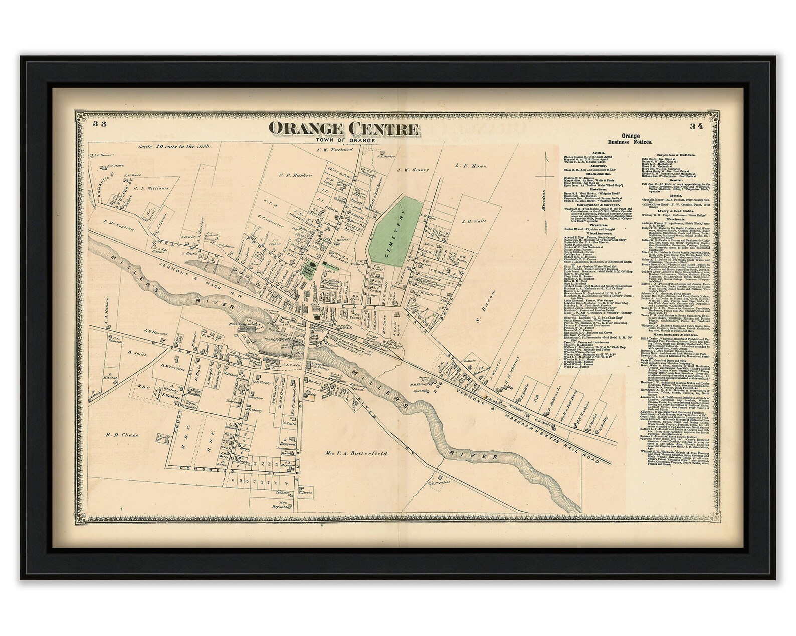 Village of ORANGE, Massachusetts 1871 Map - Etsy