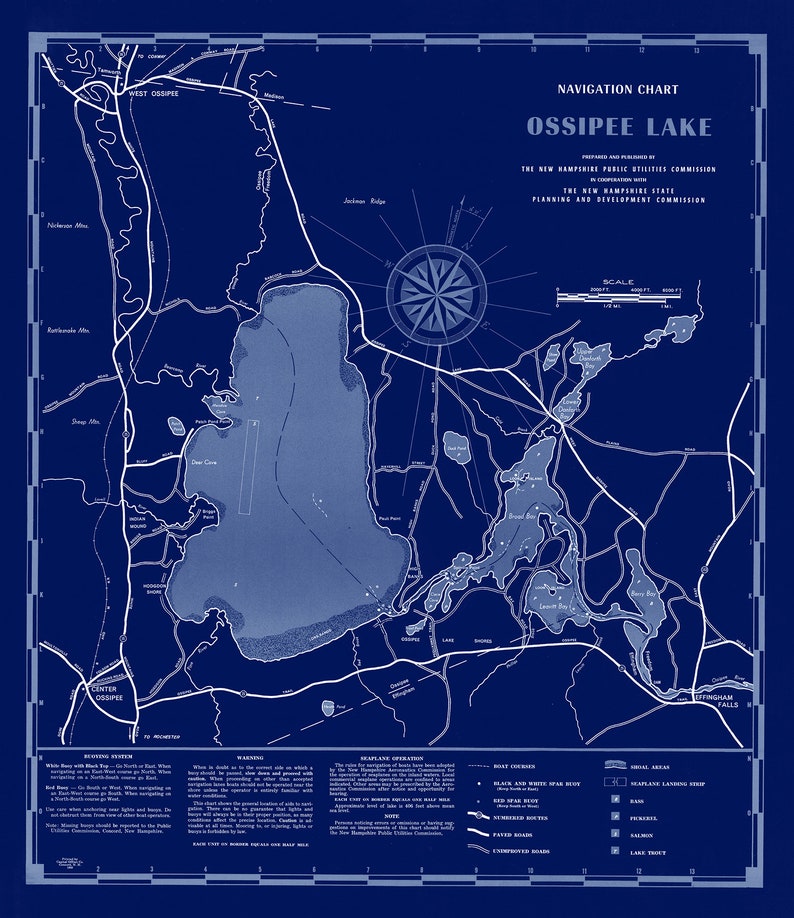 LAKE OSSIPEE New Hampshire 1958 Nautical Chart Blueprint - Etsy