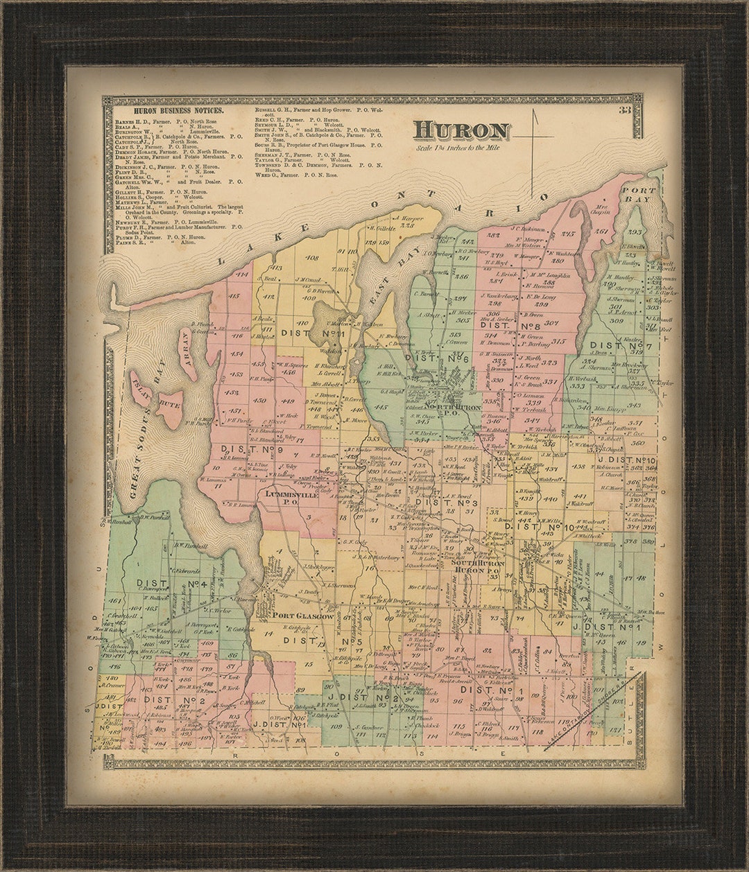 Town of HURON, New York 1874 Map, Replica and GENUINE ORIGINAL - Etsy