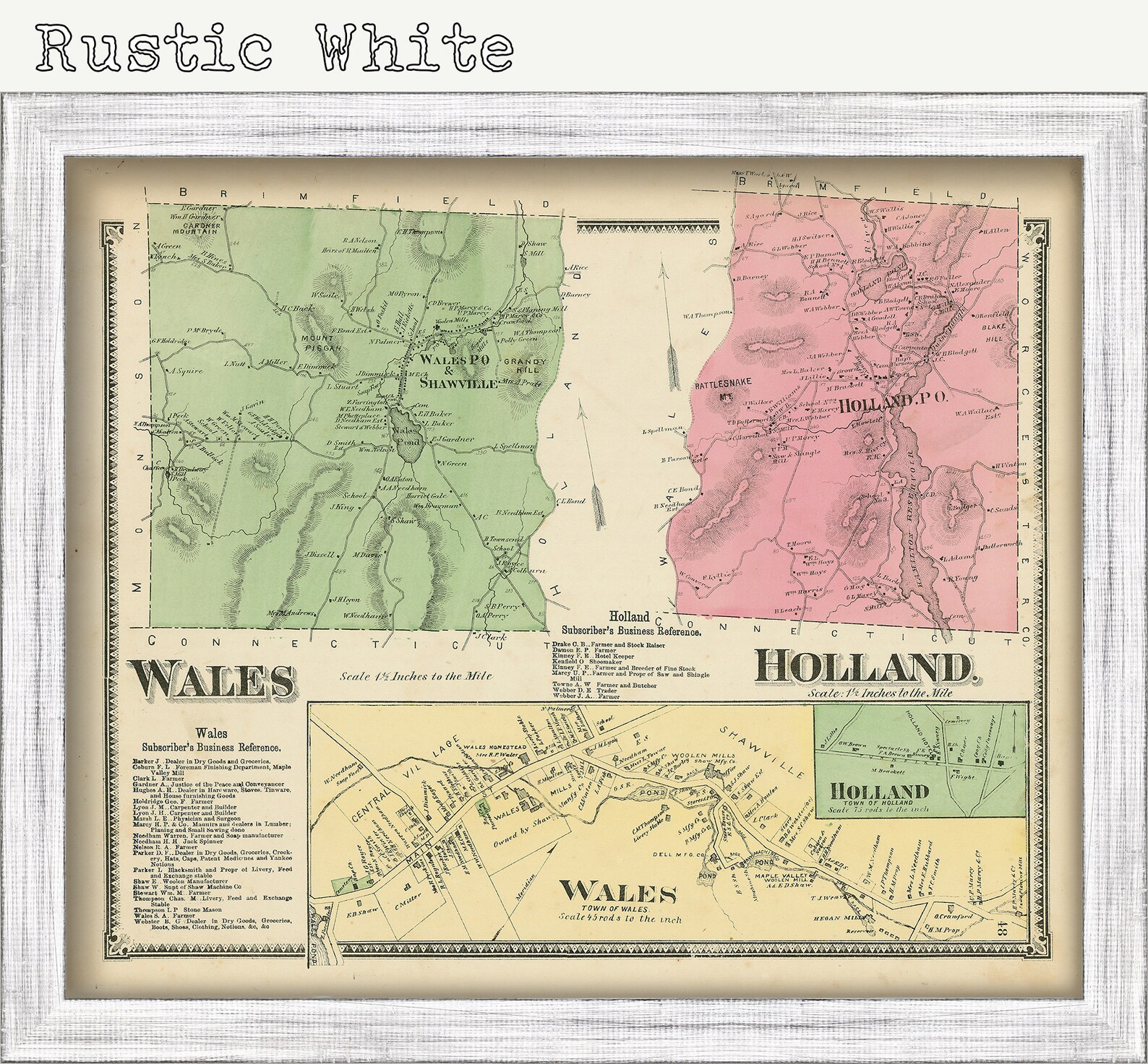 Towns of WALES and HOLLAND Massachusetts 1870 Map | Etsy