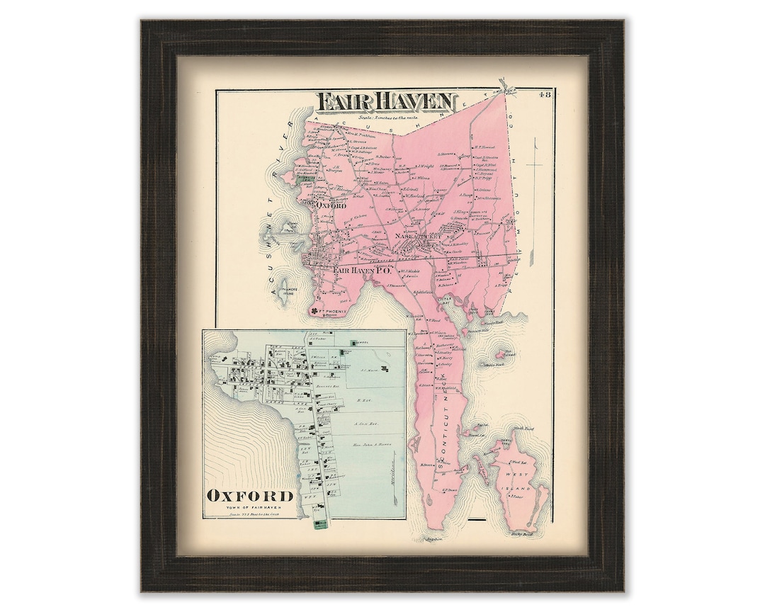 FAIRHAVEN, Massachusetts 1871 Map - Replica or GENUINE ORIGINAL - Etsy