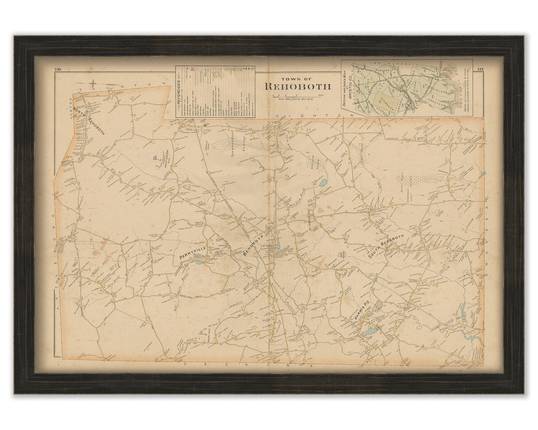 REHOBOTH, Massachusetts 1895 Map - Replica or GENUINE Original - Etsy