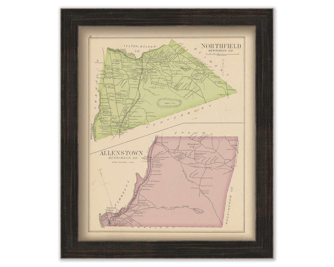 NORTHFIELD and ALLENSTOWN, New Hampshire 1892 Map, - Etsy