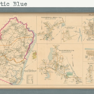 MARSHFIELD Town & Villages, Massachusetts 1903 Map Colored Reproduction ...