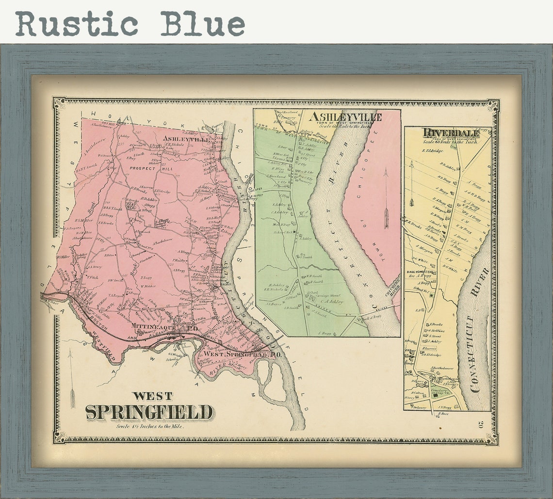 Town of WEST SPRINGFIELD Massachusetts 1870 Map - Etsy