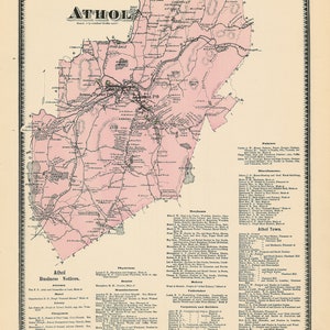 Town of ATHOL, Massachusetts 1870 Map - Etsy