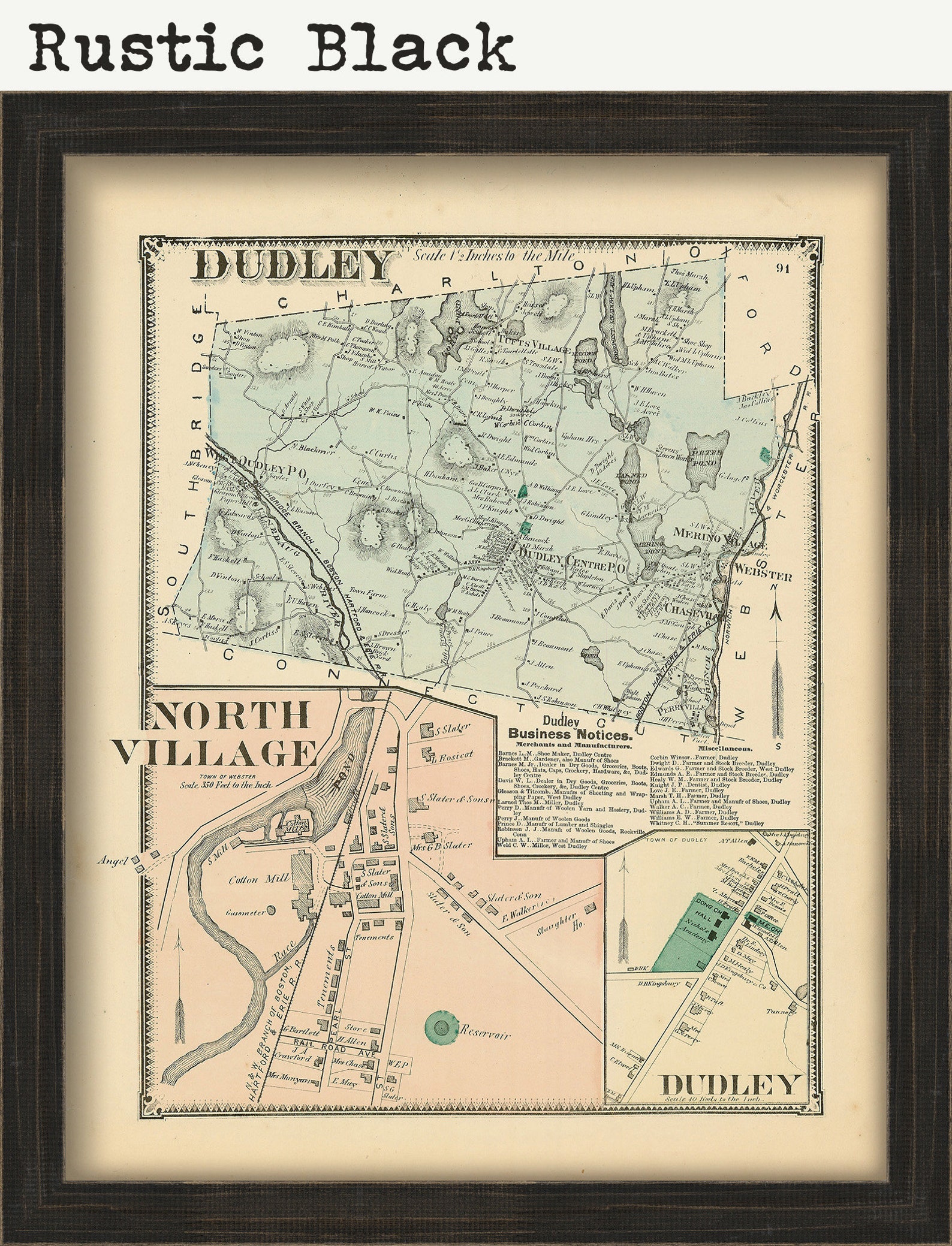 Town of DUDLEY Massachusetts 1870 Map - Etsy