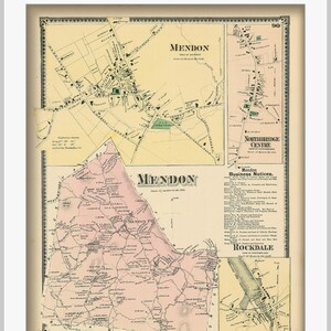 Town of MENDON, Massachusetts 1870 Map - Etsy