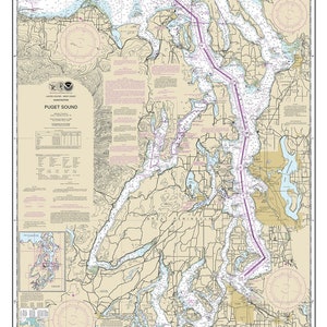 SEATTLE - TACOMA and Puget Sound, Washington - Nautical Chart Published ...