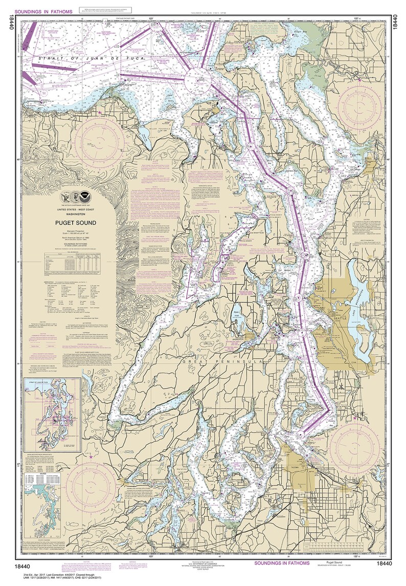SEATTLE - TACOMA and Puget Sound, Washington - Nautical Chart Published ...