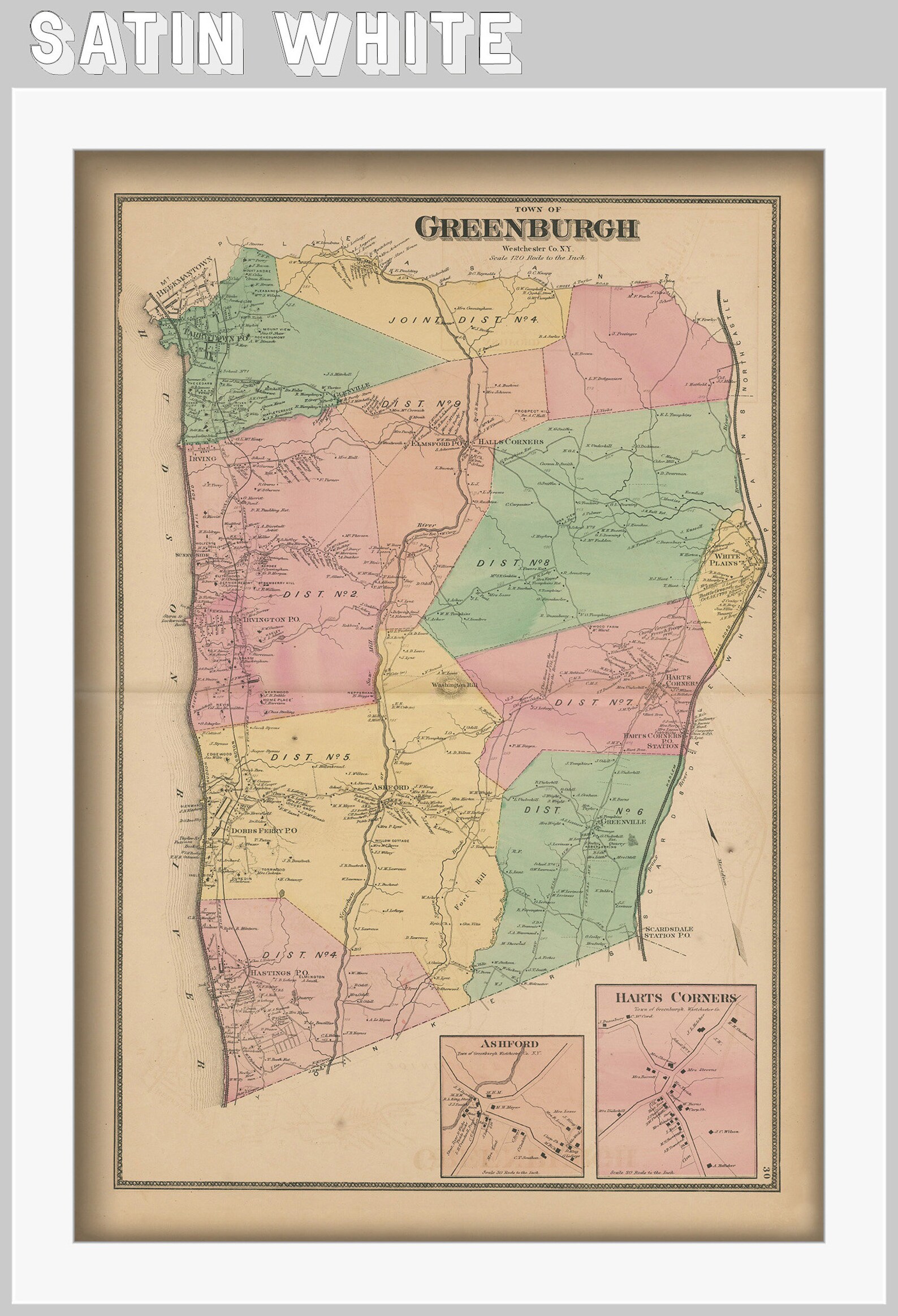 Town of GREENBURG New York 1868 Map | Etsy