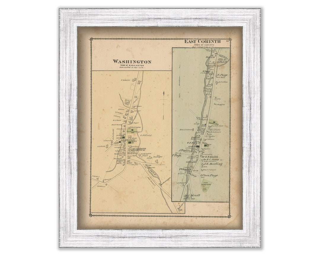 Villages of WASHINGTON and EAST CORINTH, Vermont 1877 Map - Replica or ...