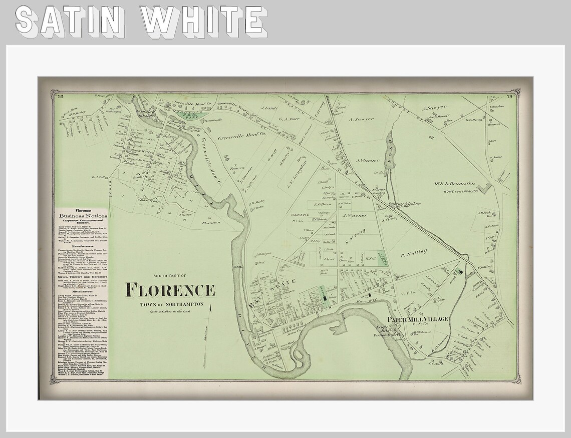 Village of FLORENCE, Massachusetts 1873 Map - Etsy