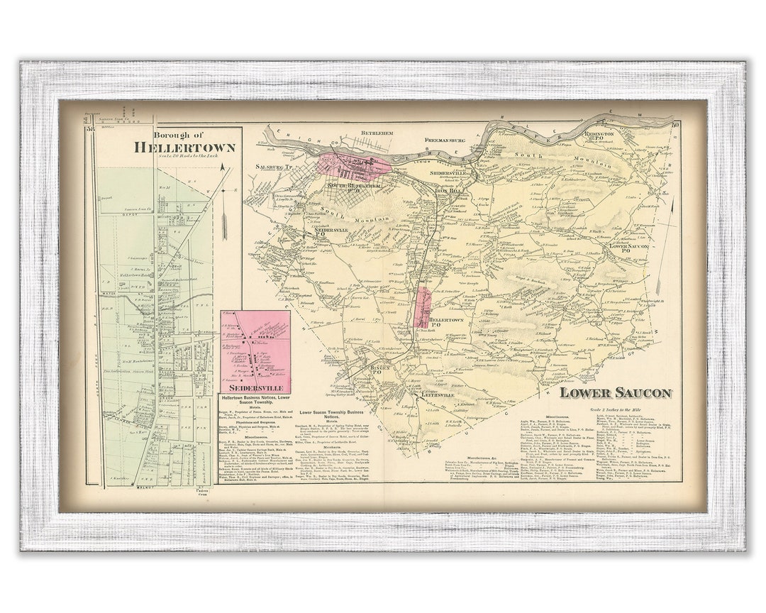 LOWER SAUCON and HELLERTOWN, Pennsylvania 1872 Map - Replica or Genuine ...
