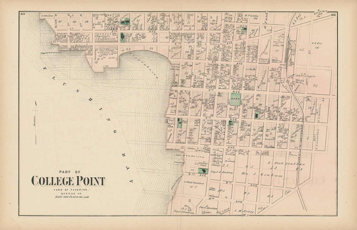 College Point, Flushing, New York 1873 Map, Replica and GENUINE ...