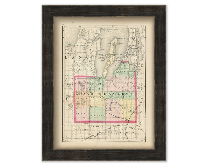 GRAND TRAVERSE COUNTY, Michigan 1873 Map - Replica or Genuine Original ...