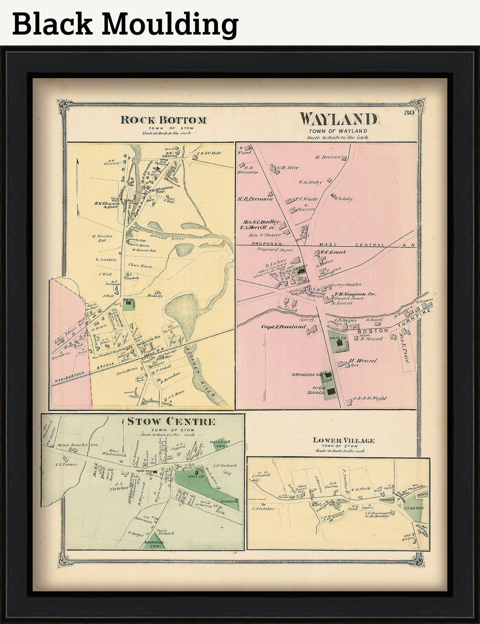 Villages of STOW and WAYLAND Massachusetts 1875 Map | Etsy