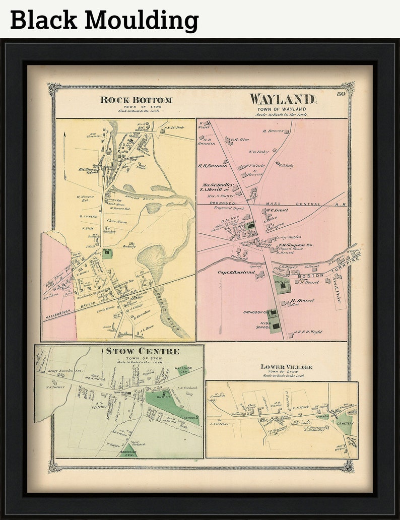 Villages of STOW and WAYLAND Massachusetts 1875 Map - Etsy