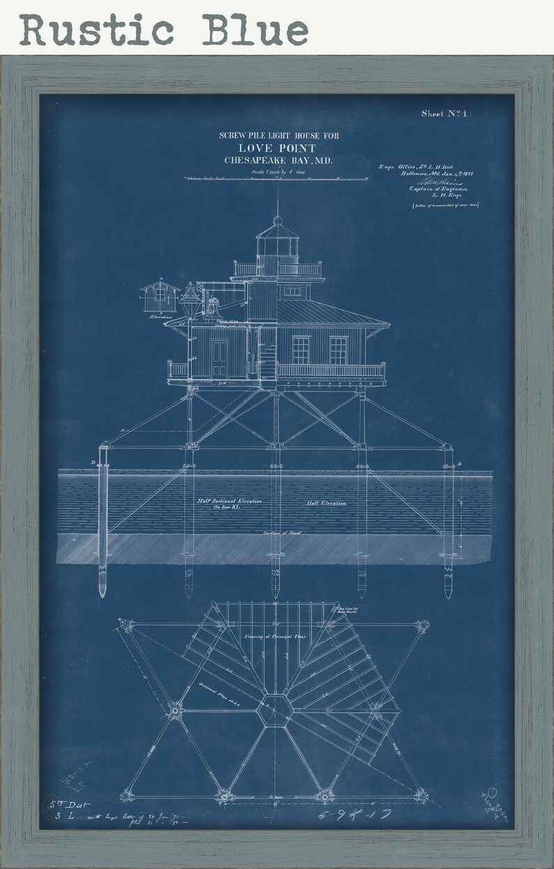 LOVE POINT LIGHTHOUSE Maryland Blueprint Drawing and Plan - Etsy