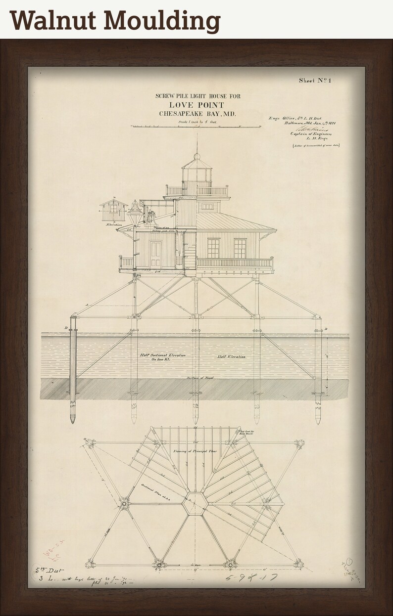 LOVE POINT LIGHTHOUSE Maryland Drawing and Plan of the - Etsy