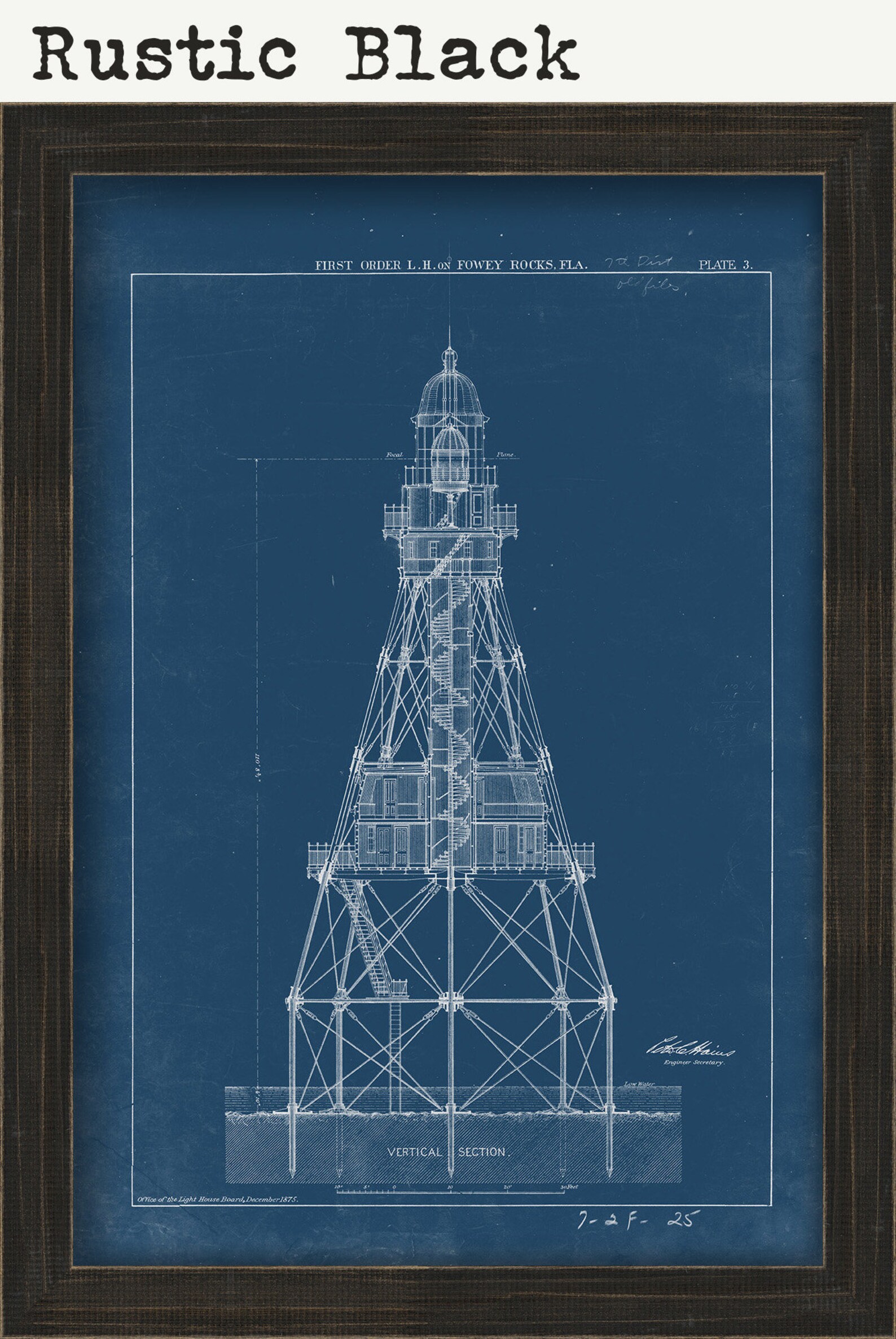 FOWEY ROCK LIGHTHOUSE, Miami, Florida - Blueprint Drawing and Plan of ...