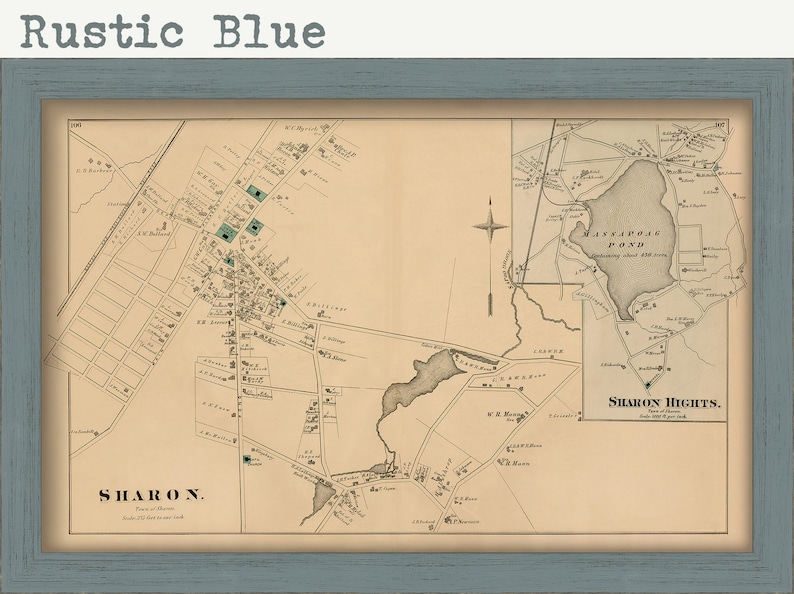Village of SHARON Massachusetts 1876 Map Replica or GENUINE | Etsy
