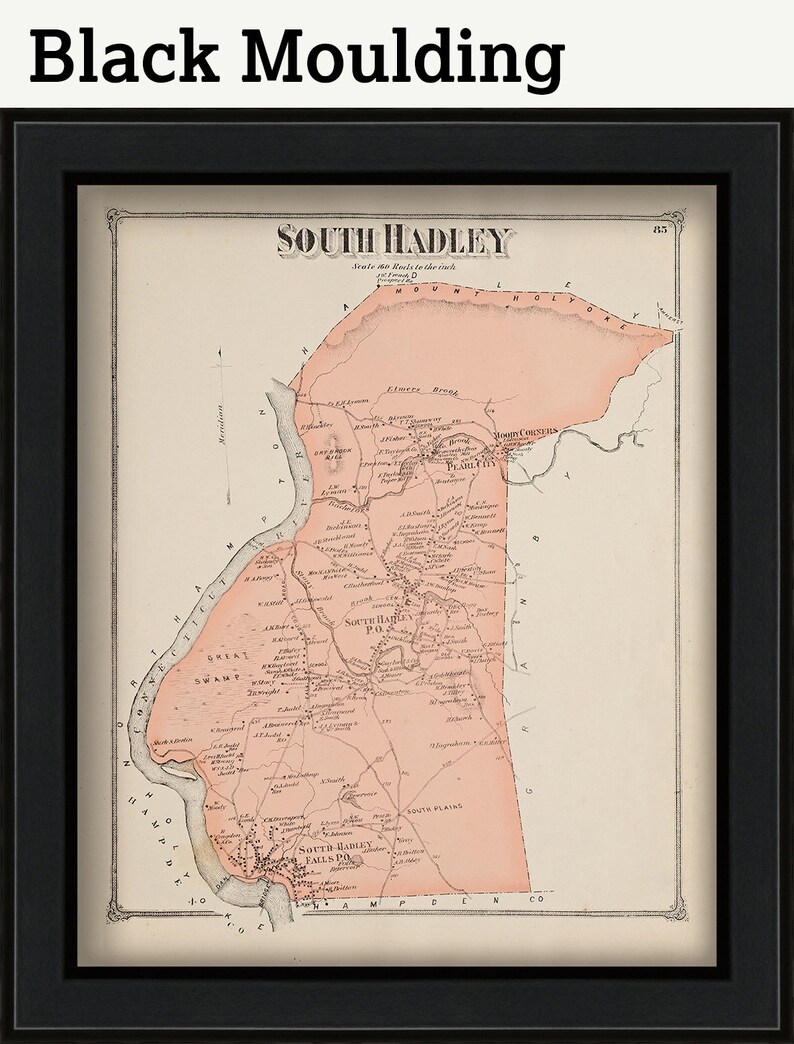 Town of SOUTH HADLEY Massachusetts 1873 Map | Etsy