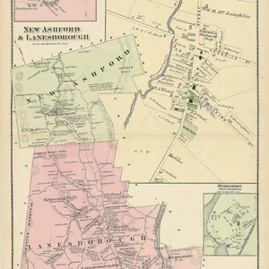 NEW ASHFORD and LANESBOROUGH , Massachusetts 1871 Map - Replica or ...