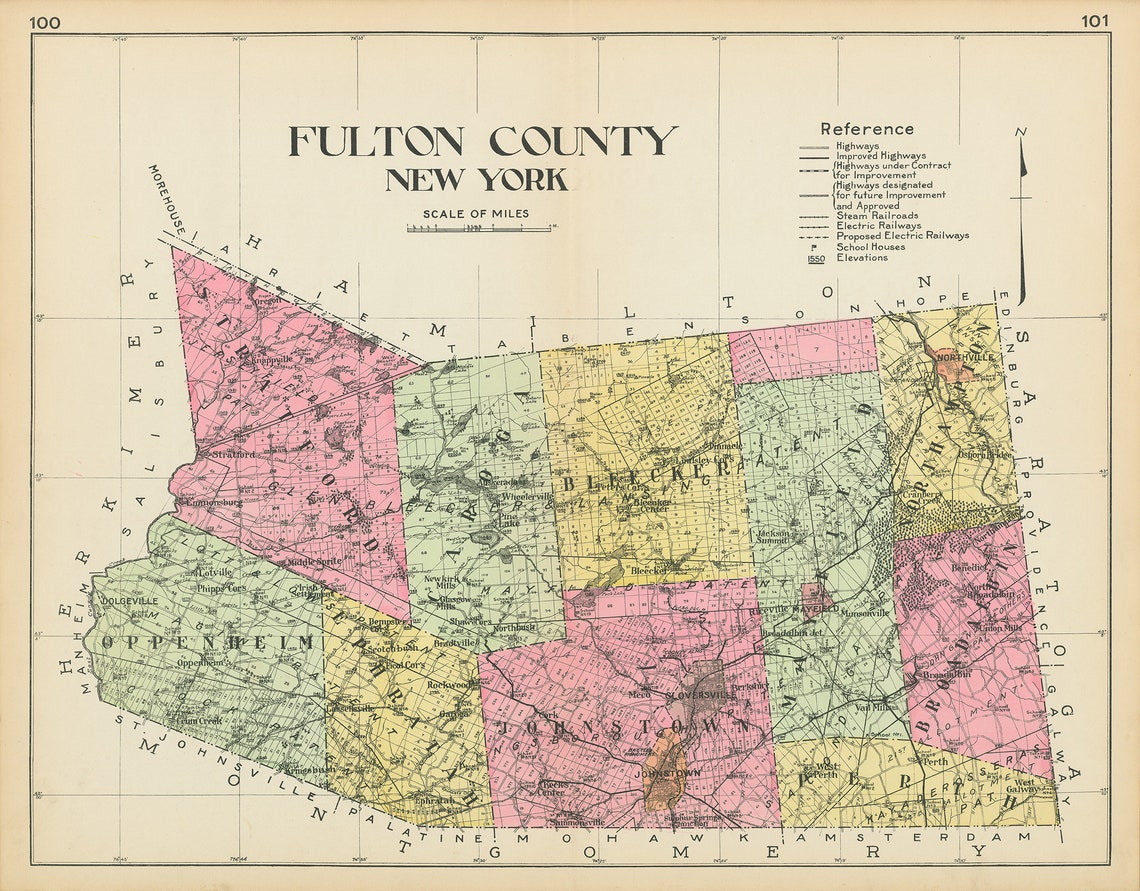 FULTON County New York 1912 Map Replica or GENUINE ORIGINAL | Etsy