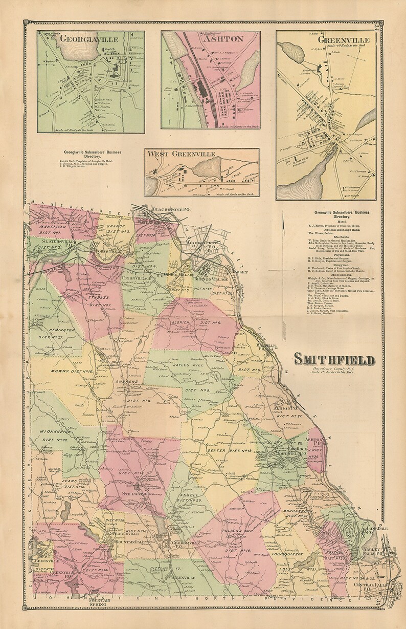 SMITHFIELD Rhode Island 1870 Map - Etsy