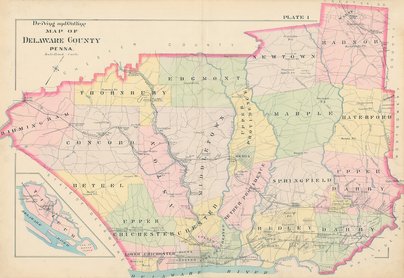 CHESTER TOWNSHIP and the Borough of UPLAND, Pennsylvania - 1892 Map - Etsy