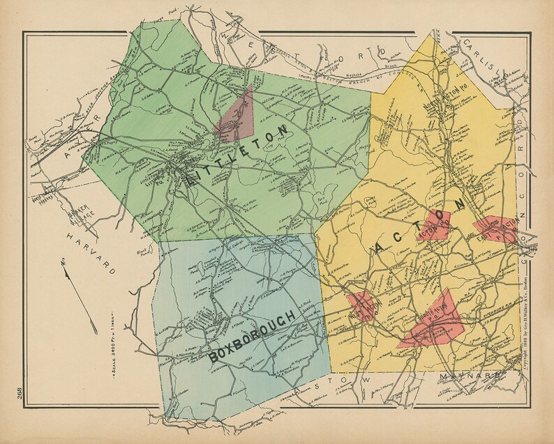 ACTON, LITTLETON and BOXBOROUGH, Massachusetts 1889 Map - Replica or ...
